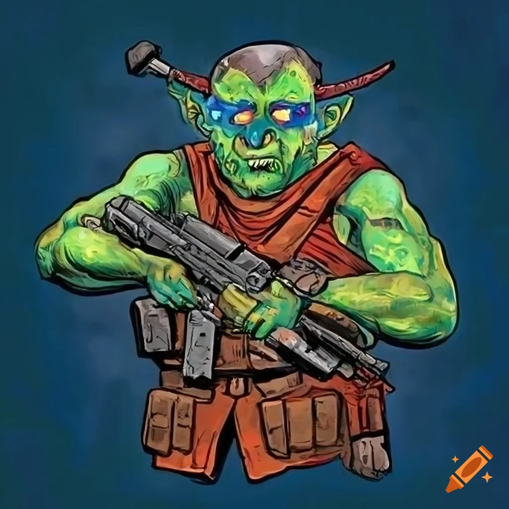 Handsome orc bard playing a keytar on Craiyon