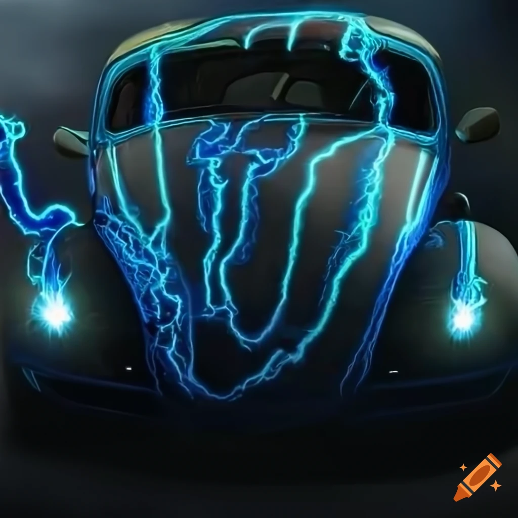 Hyper realistic painting of Norse Gods driving a lightning-themed VW ...