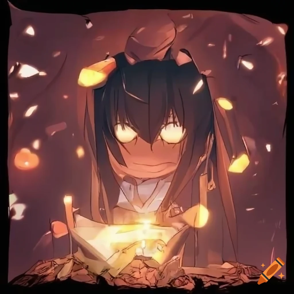 Anime-style artwork of a garbage pile with a candle wick on Craiyon