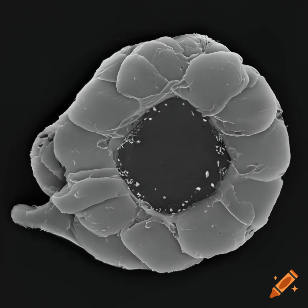 Black and white image of flower petals under electron microscope on Craiyon