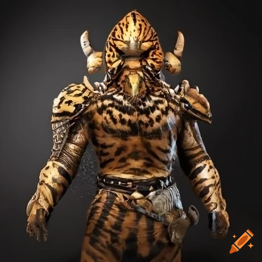 Tiger skinwalker wearing scorpion armor on Craiyon