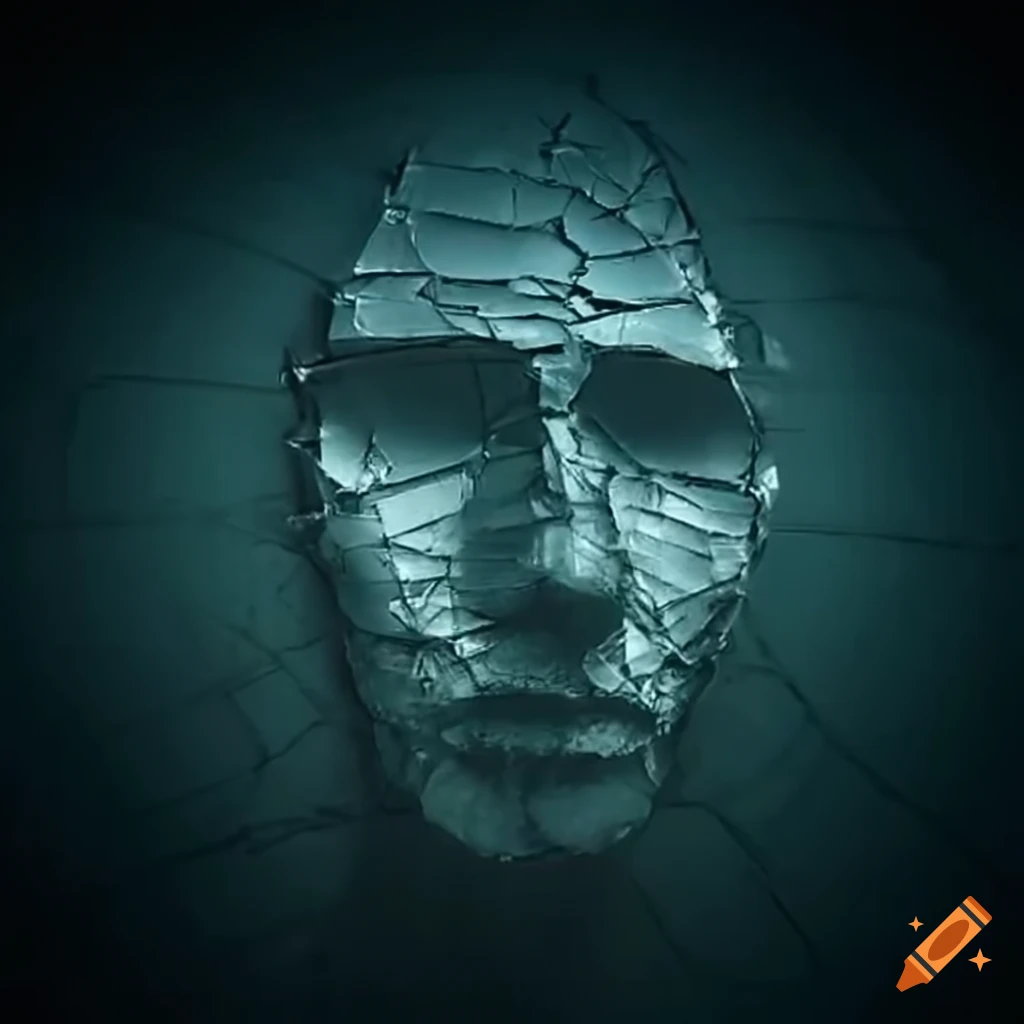 Detailed artwork of a cracked glass humanoid face on Craiyon