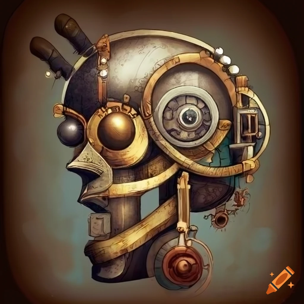 Steampunk illustration of a mechanical gadget on Craiyon