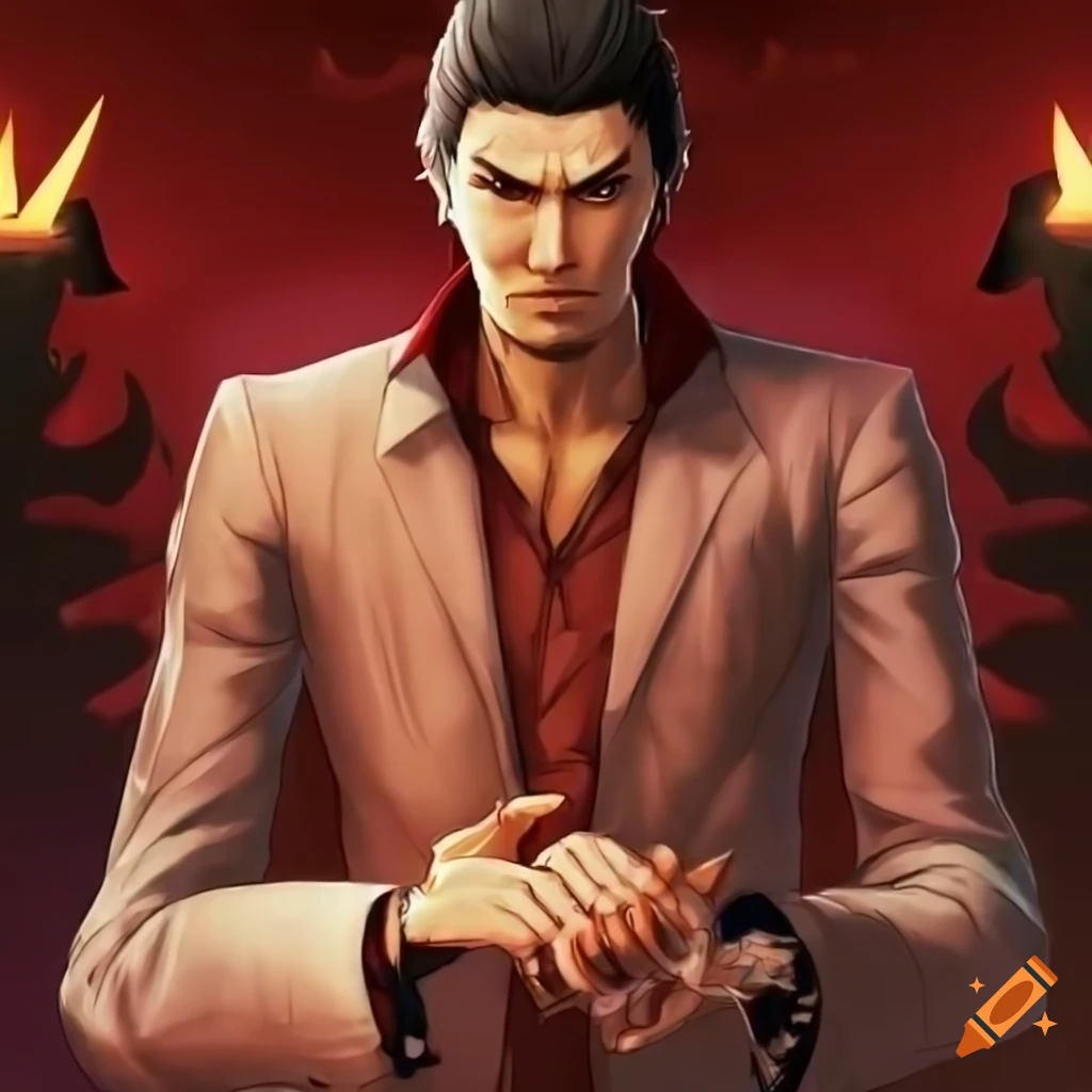 Digital art of kazuma kiryu in danganronpa style on Craiyon