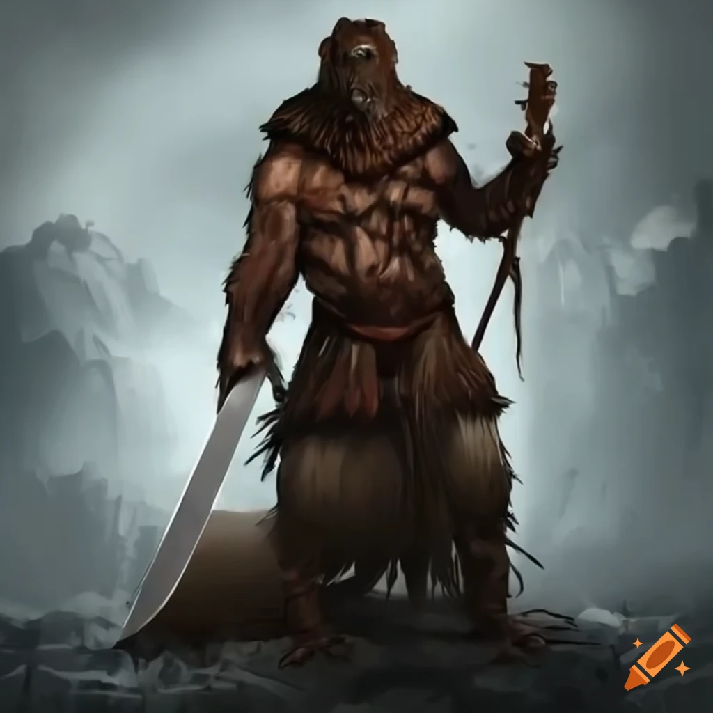 Muskrat warrior with a knife