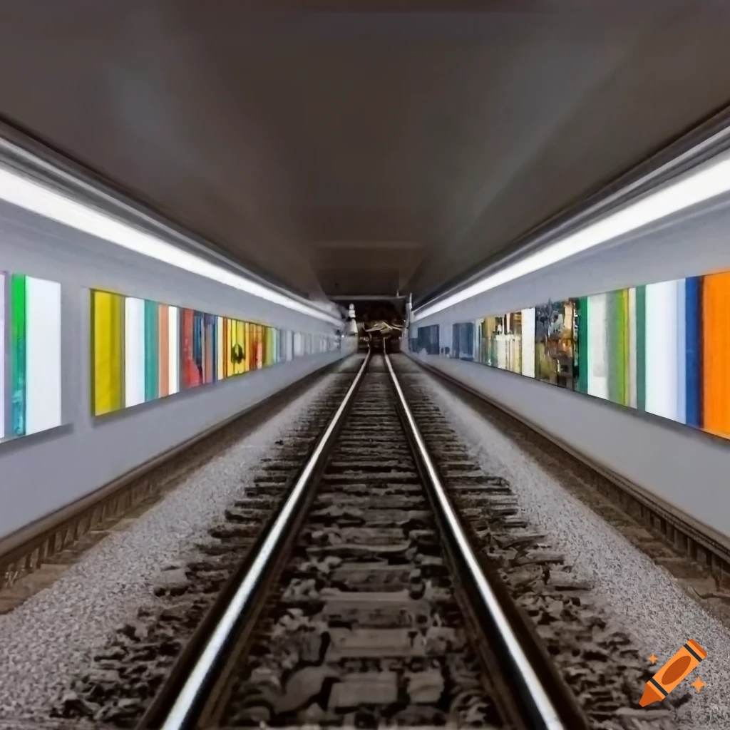 Artistic railway track inside an art gallery on Craiyon