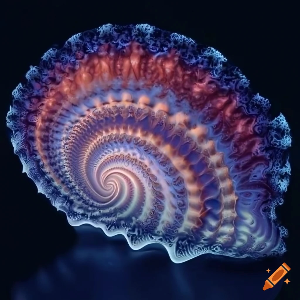 Detailed fractal pattern resembling a sea shell on Craiyon