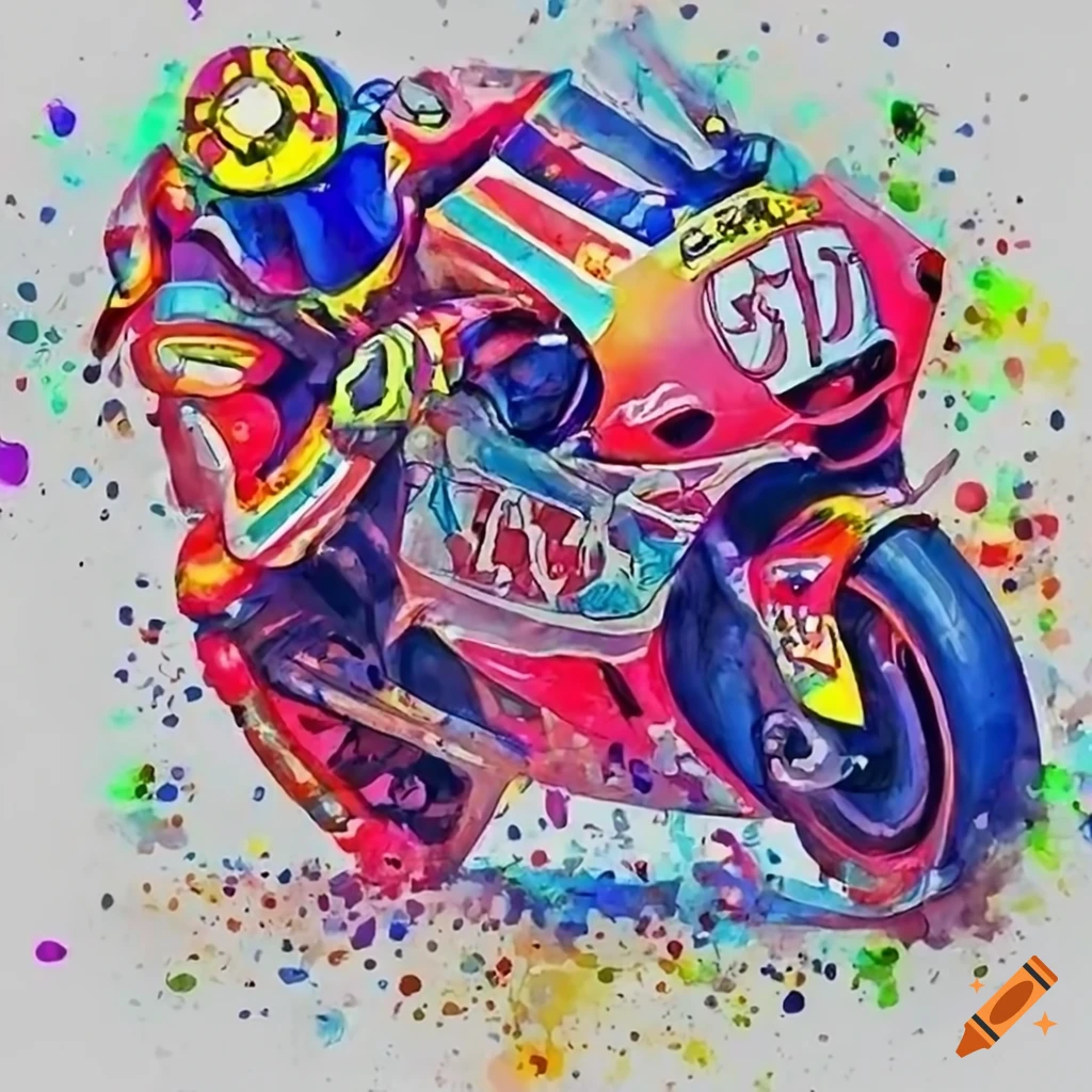 Watercolor illustration of motorcycles racing in MotoGP on Craiyon