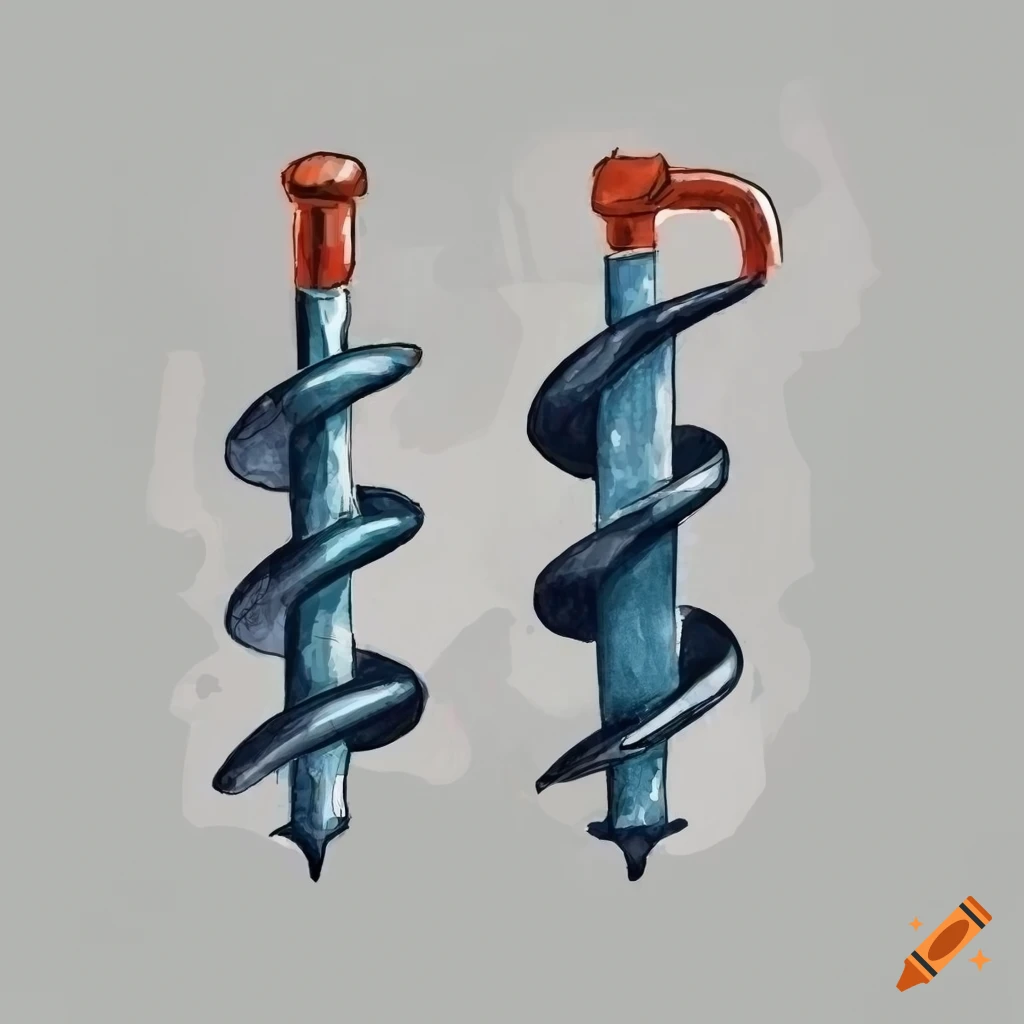 Hand-drawn watercolor illustration of a digging auger