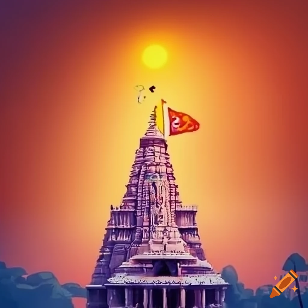 Artistic depiction of shree ram temple in ayodhya, up, with a dominant ...