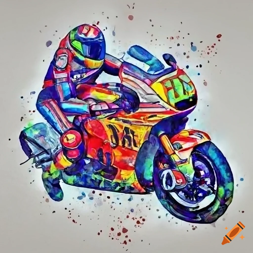 Watercolor illustration of motorcycles racing in motogp on Craiyon