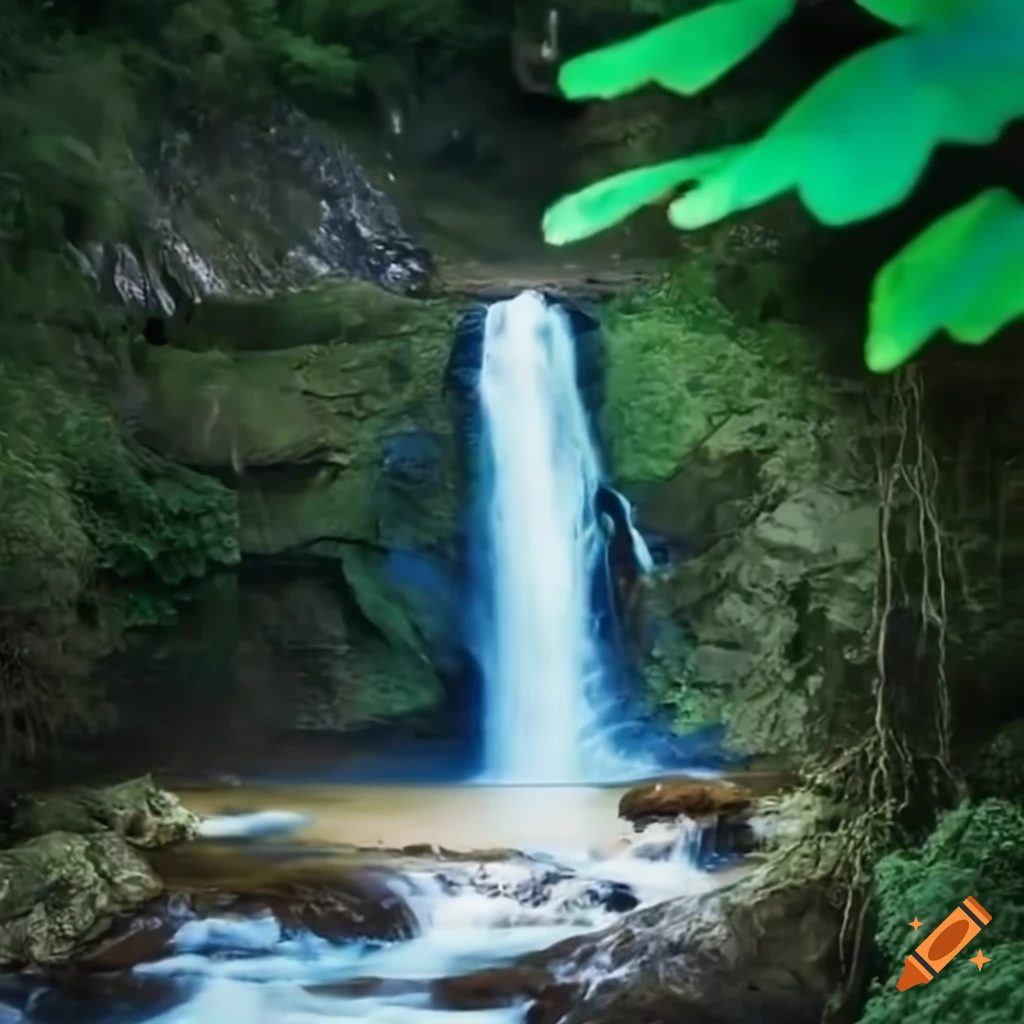 Waterfall in a beautiful natural setting on Craiyon