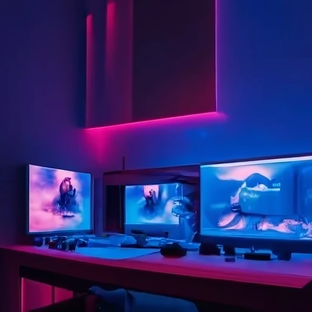 Vibrant neon video game scene on Craiyon