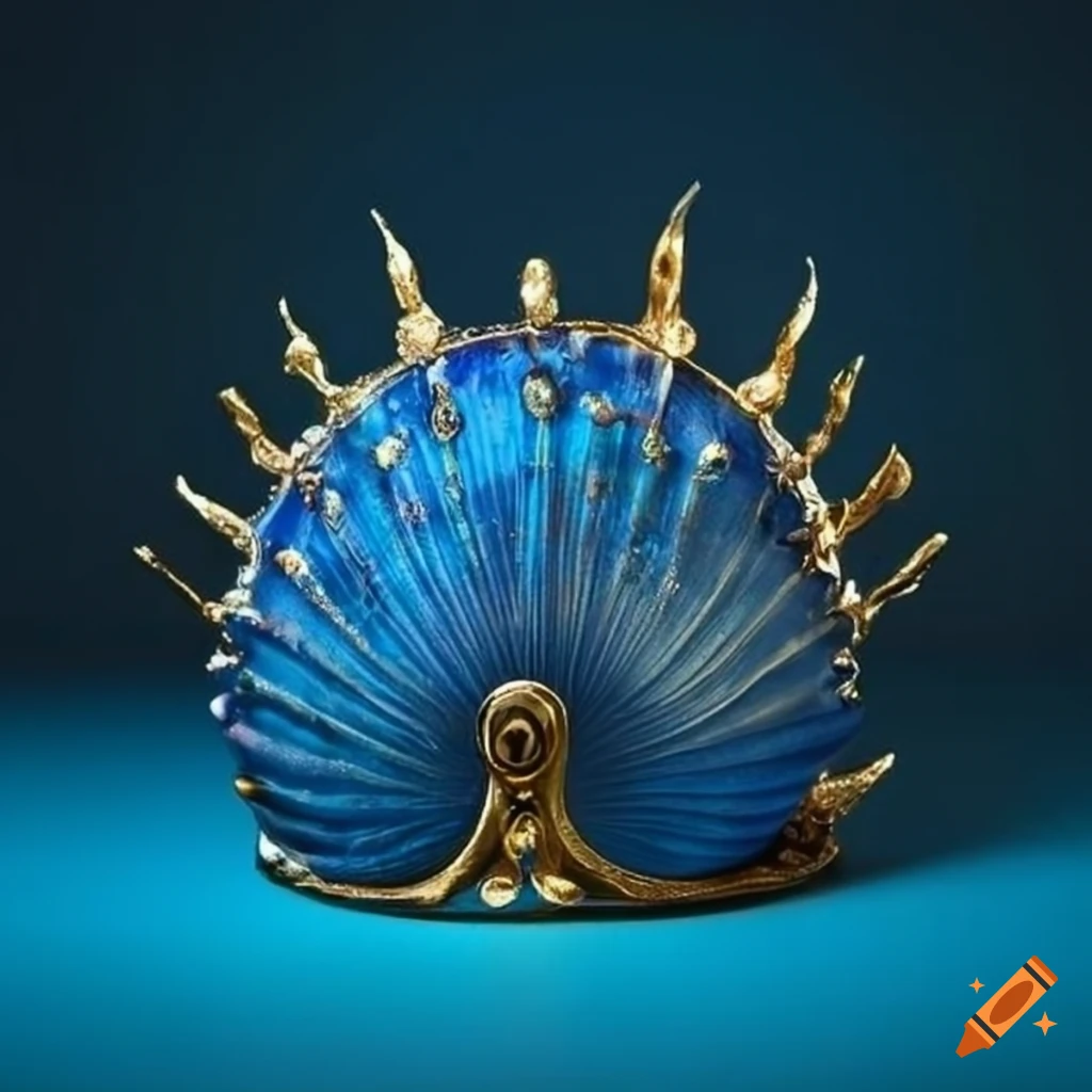 Detailed dark blue sea shell crown with gold trims on Craiyon