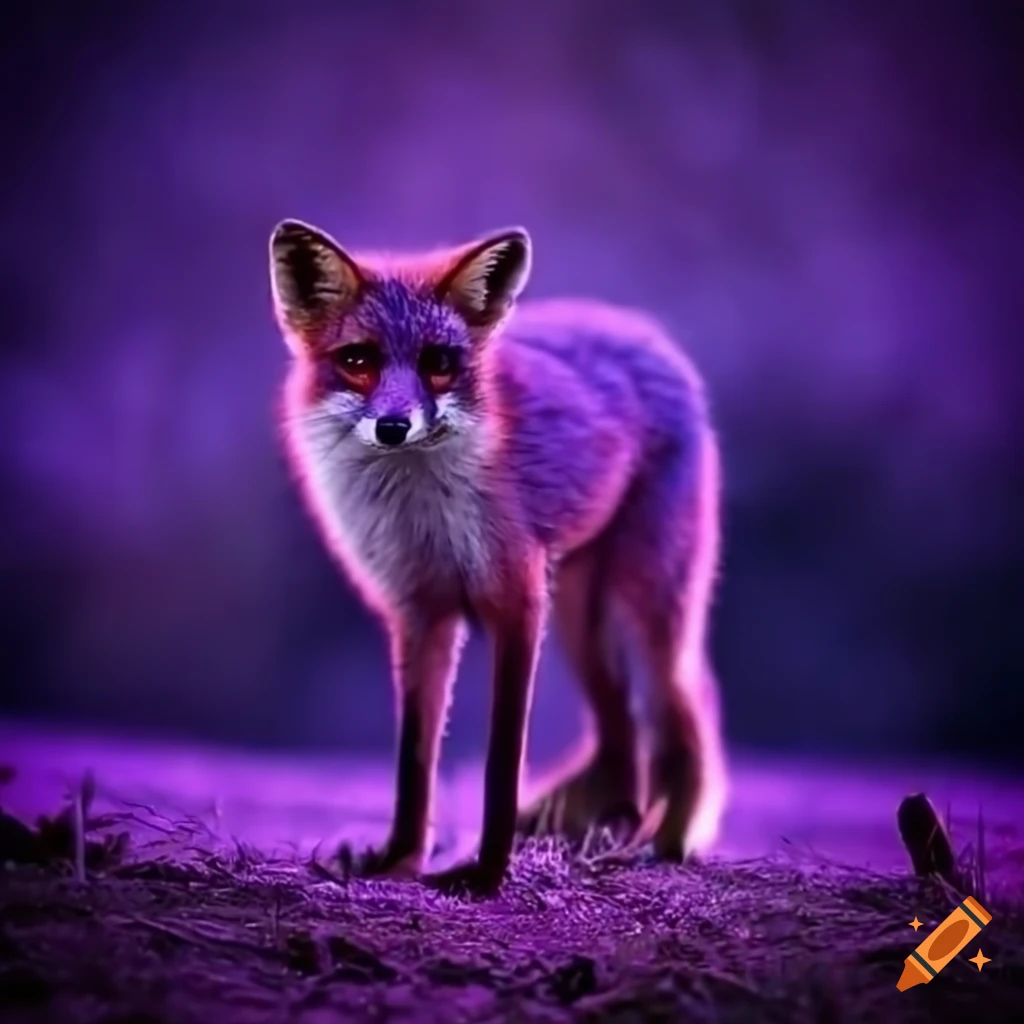 Purple fox in a vibrant forest on Craiyon