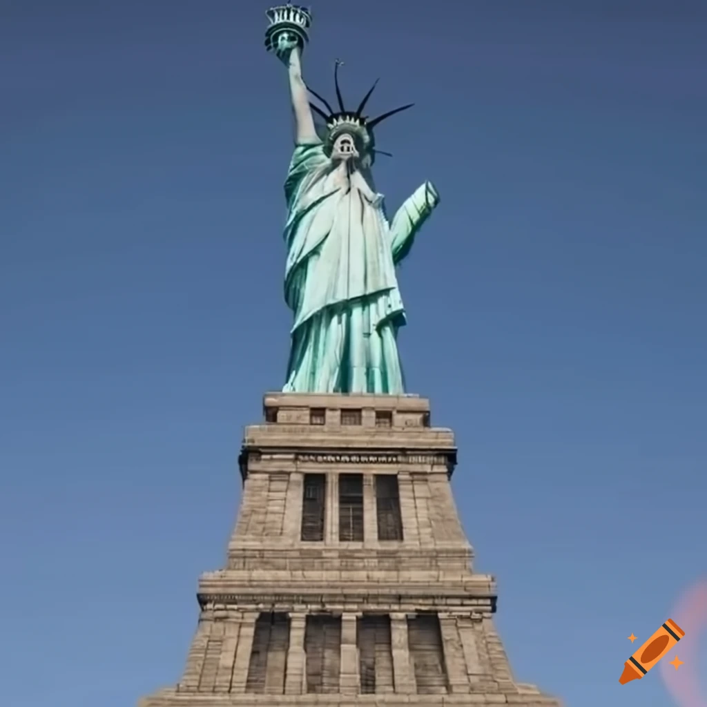 Sci-fi rendition of the statue of liberty in a futuristic new york on ...