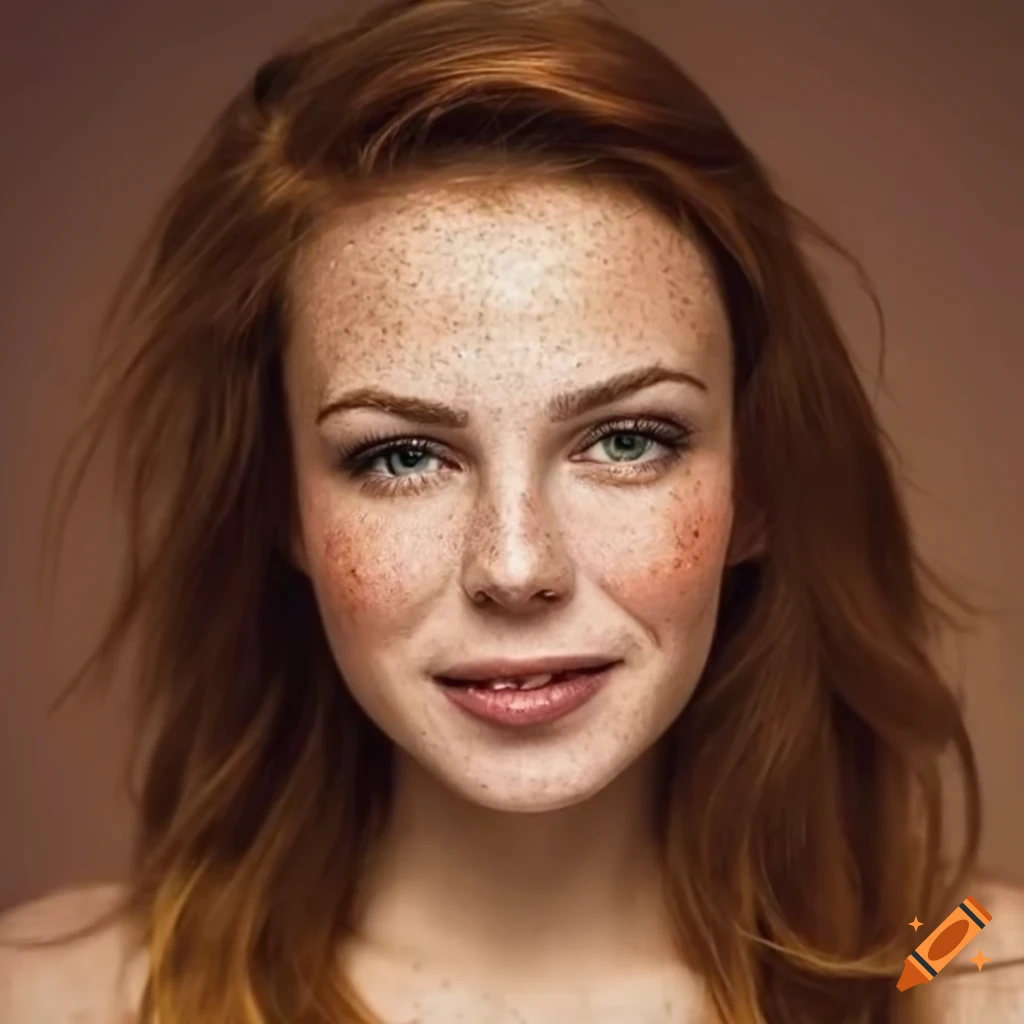 Beautiful portrait of a woman with freckles and chestnut hair