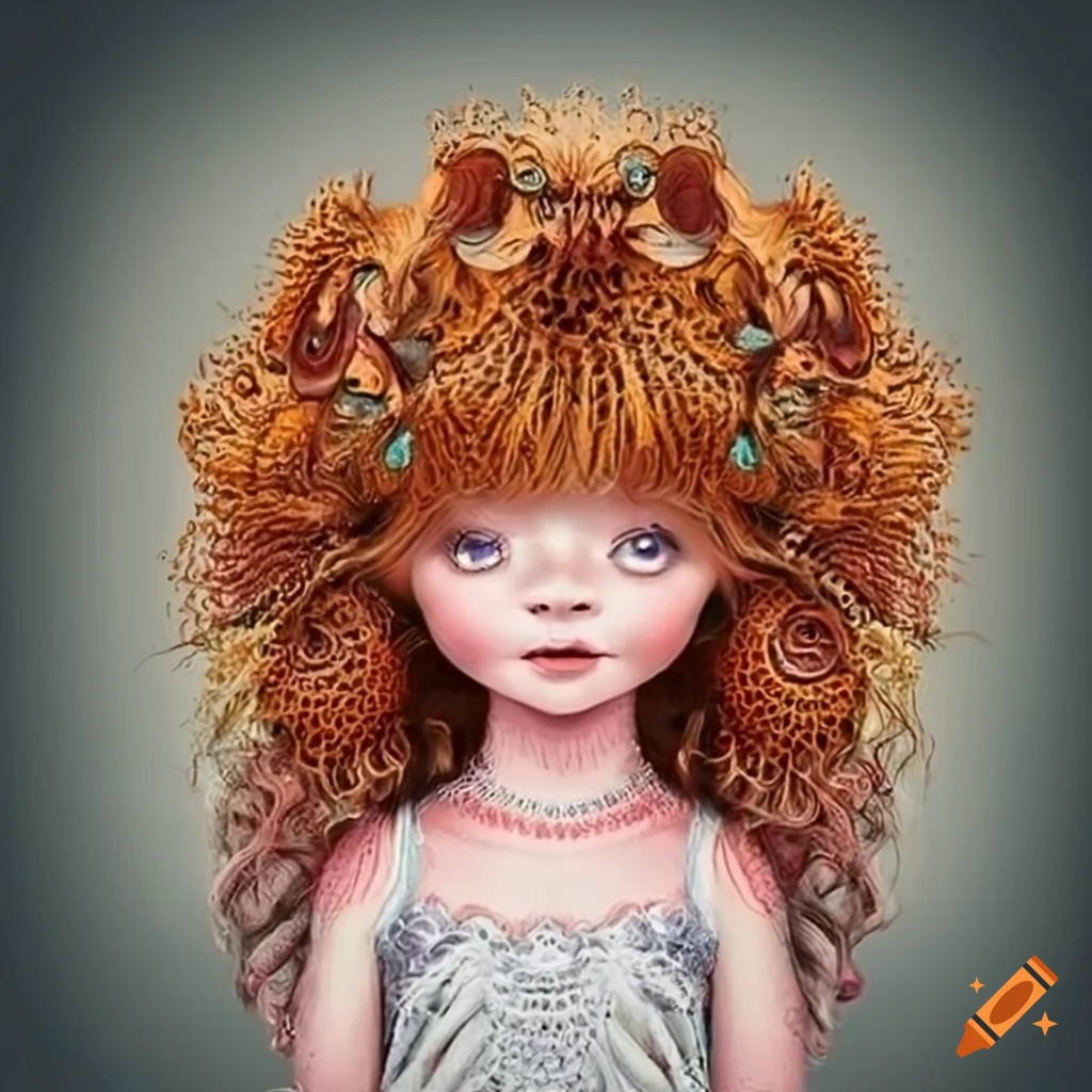 Colorful illustration of cute girls with unique embellishments
