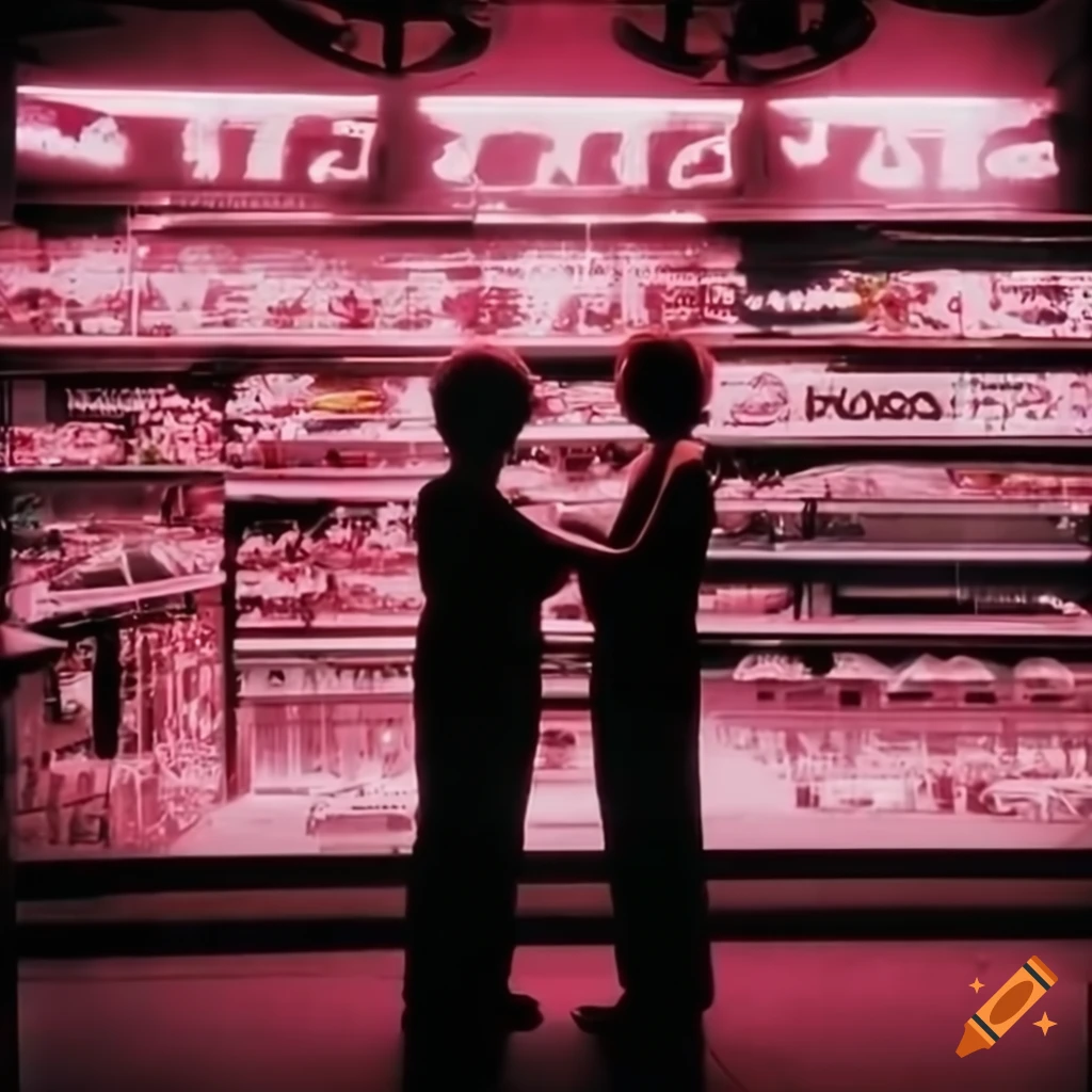 Artistic depiction of an alien and a red-haired store clerk in a ...