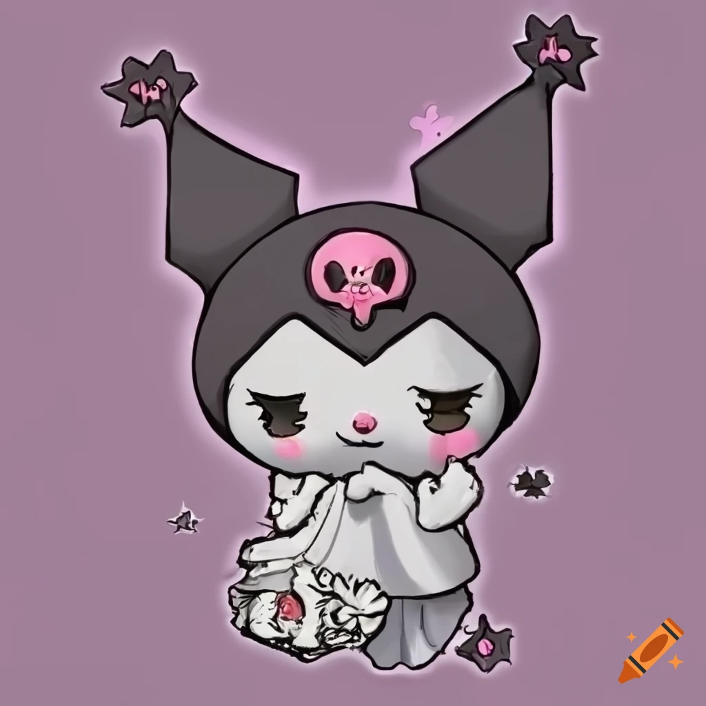 Artistic fusion of various fictional characters including kuromi ...