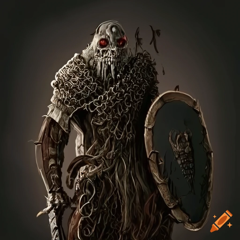 Undead vegetable humanoid in black knight armor on Craiyon