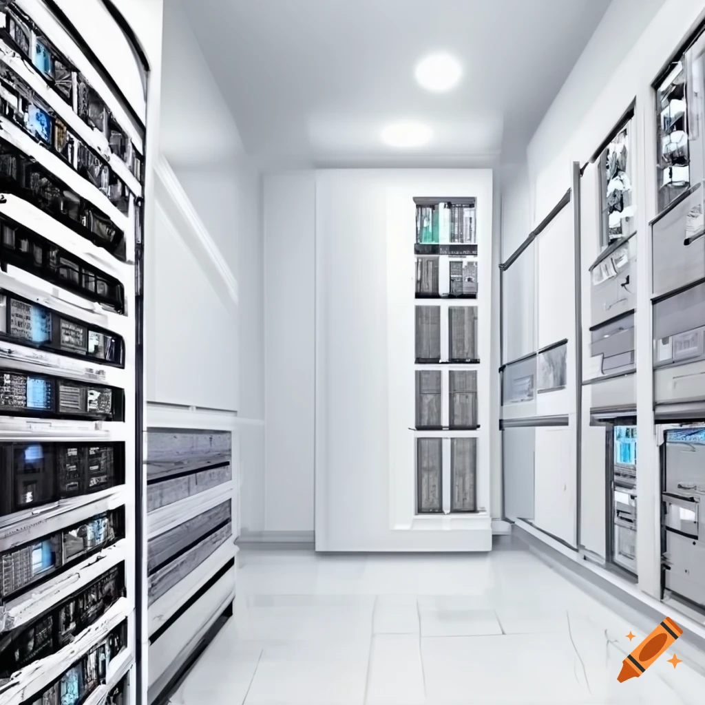 Modern white room with a server