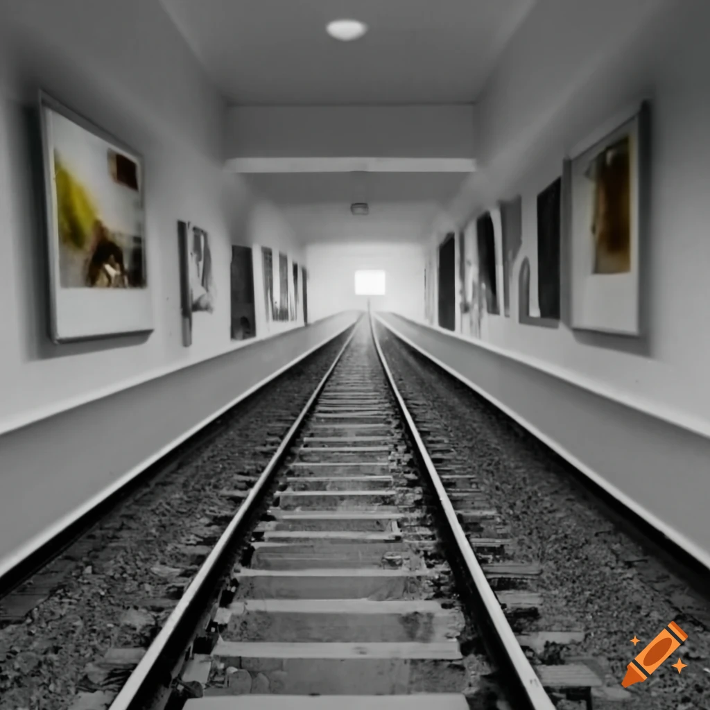 Artistic railway track inside an art gallery