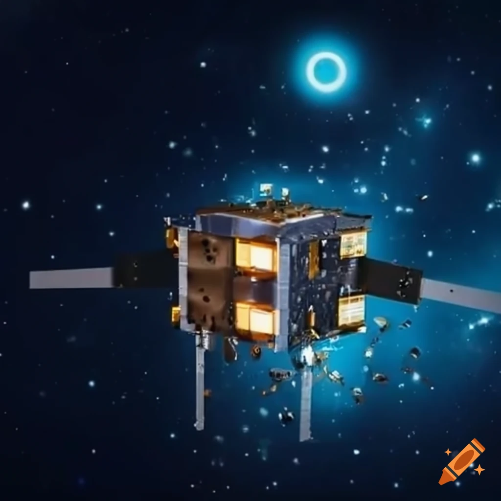 Cubesat with laser and robotic arm in space on Craiyon