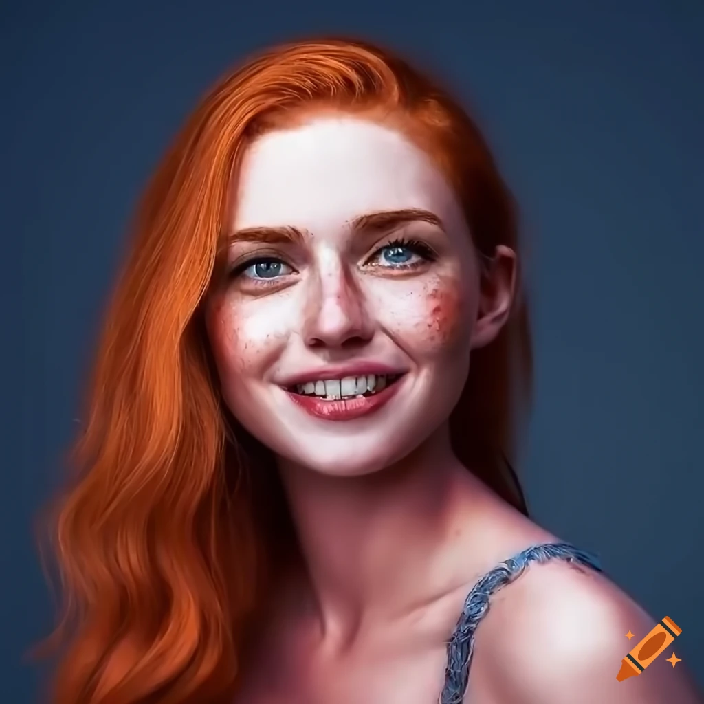 Portrait Of A Beautiful Young Woman With Red Hair And Freckles