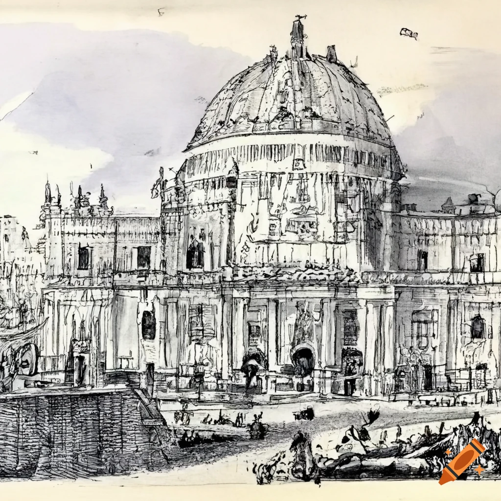 Pen and ink drawing of a world heritage site on Craiyon