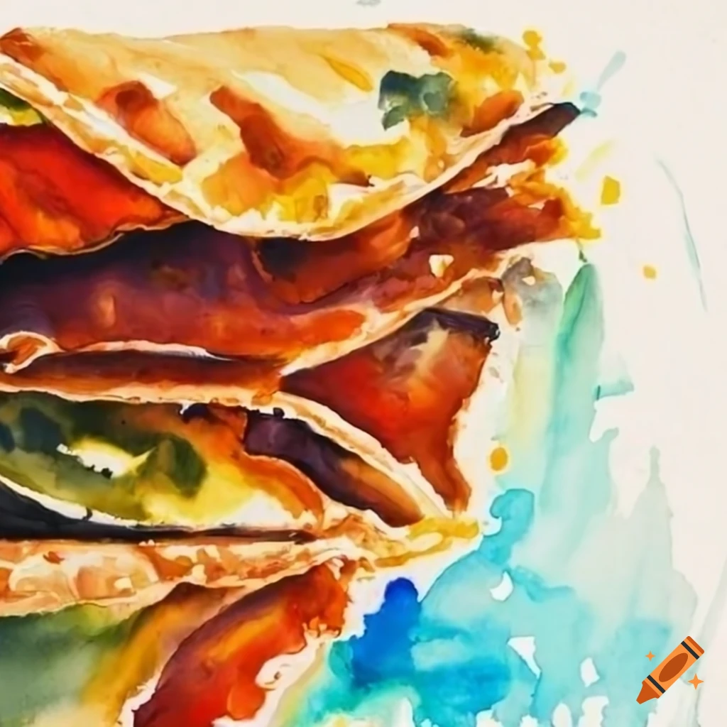 Watercolor painting of a homemade crunchwrap supreme on Craiyon