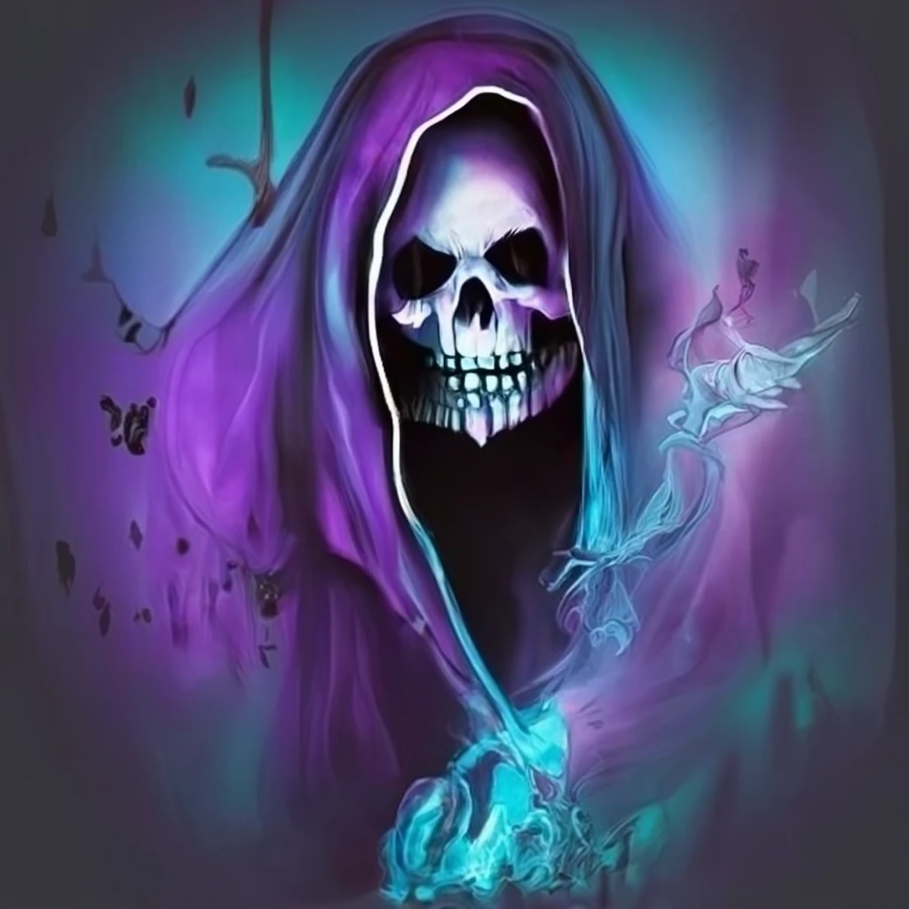 Purple and blue gothic grim reaper on Craiyon