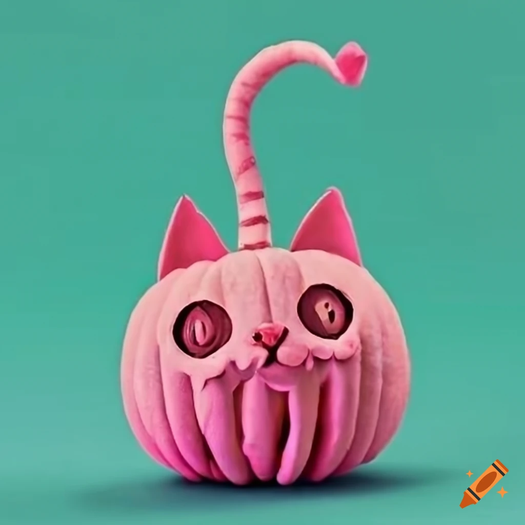 Pink cat with a pumpkin on Craiyon