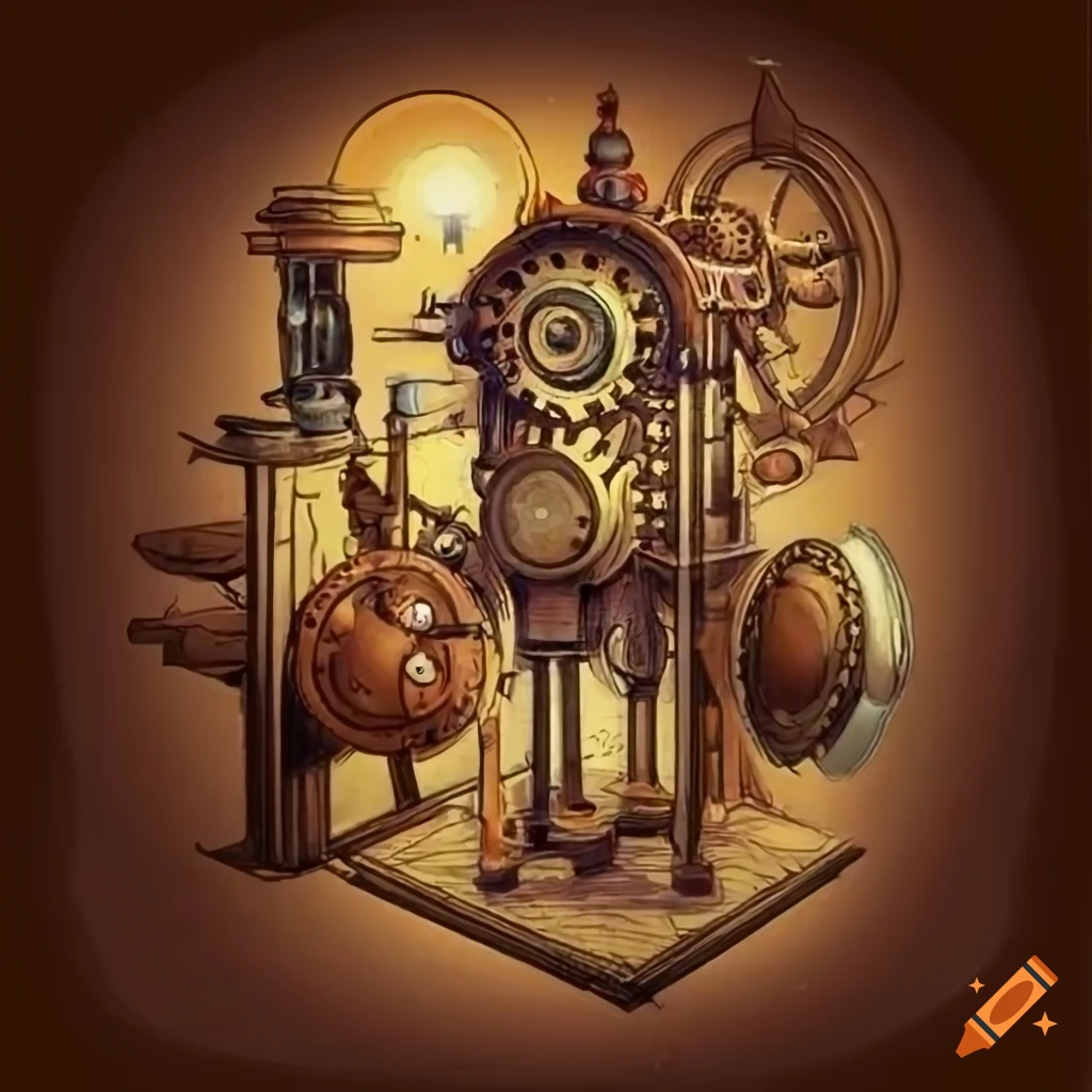 Steampunk illustration of a mechanical gadget on Craiyon