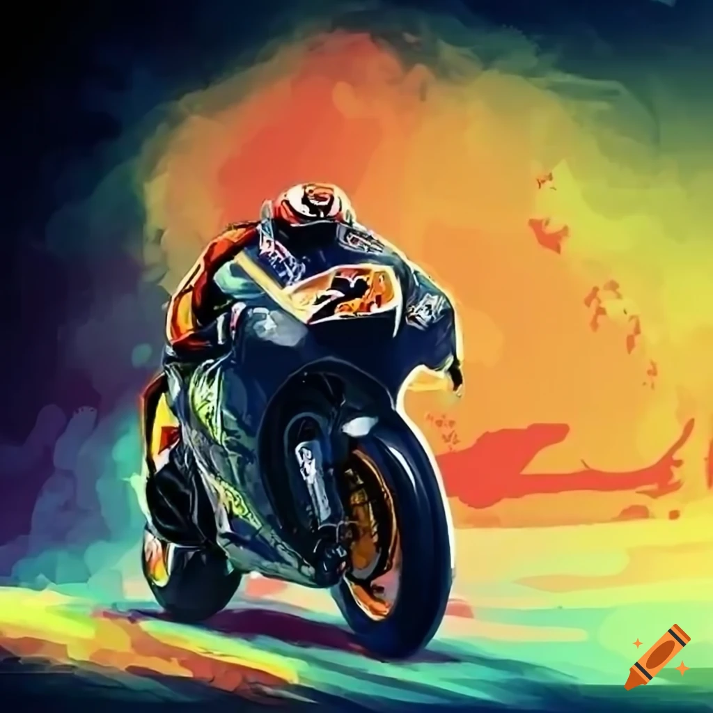 Art illustration of motorcycles racing in MotoGP on Craiyon
