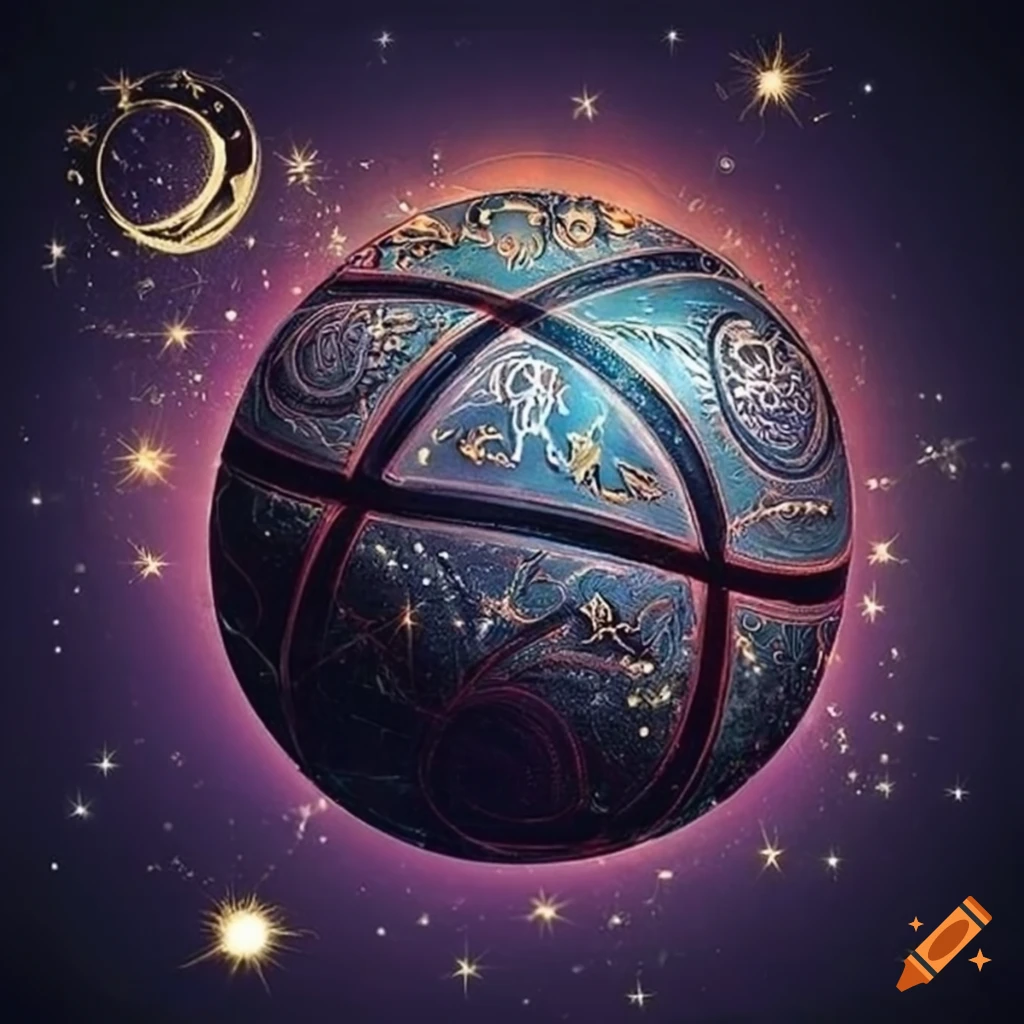 Mystical basketball with celestial symbols on Craiyon