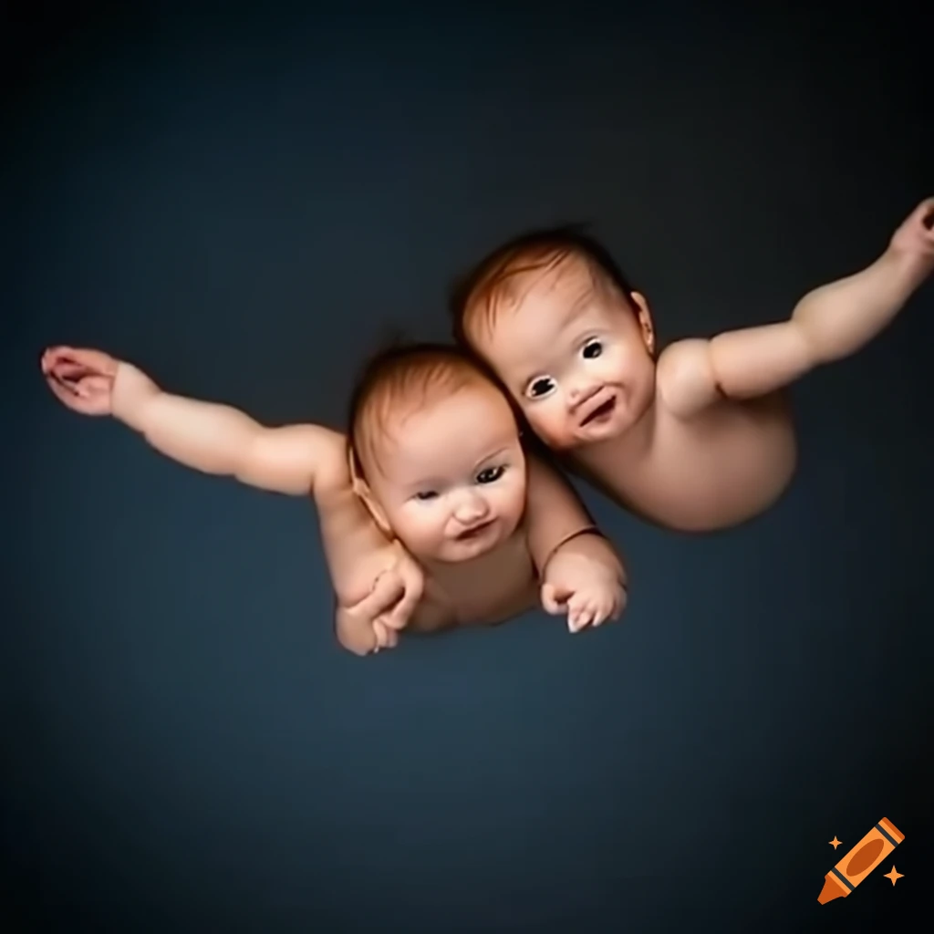 Image of adorable flying baby twins