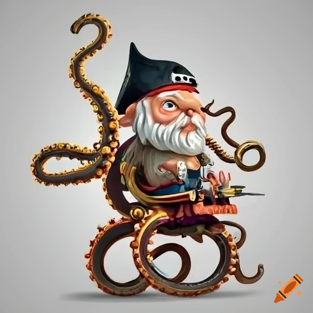 Gnome pirate riding a mechanical octopus