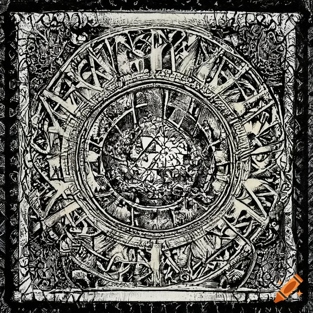 Graphic comic book illustration with intricate designs