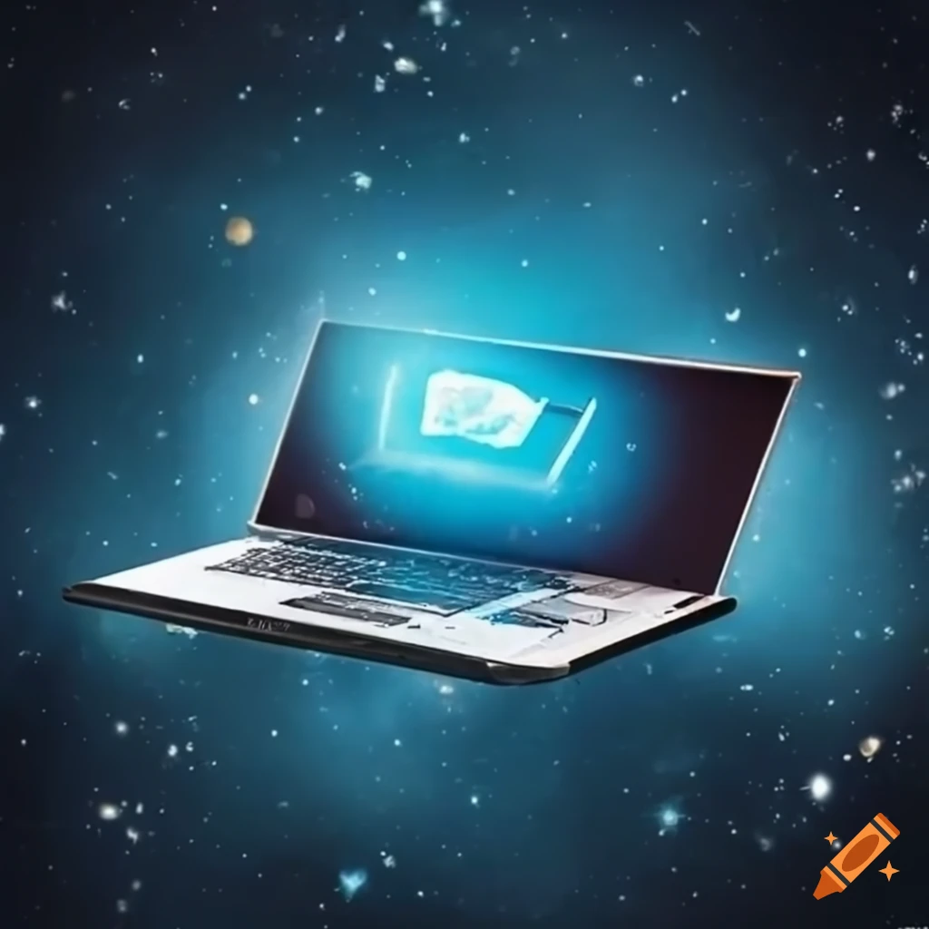 Floating laptop in space with email notifications on Craiyon