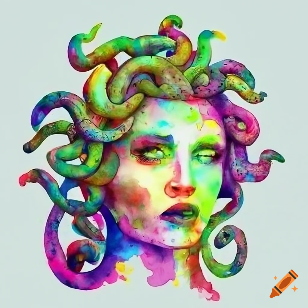 Vector images vibrant colors medusa portrait picasso pop art on Craiyon