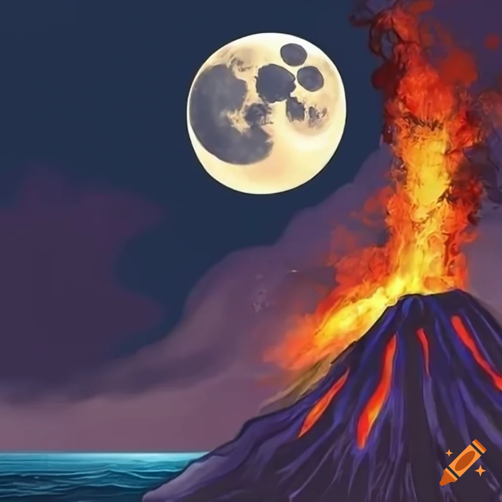 Woman with red hair standing near a volcano overlooking the ocean on ...