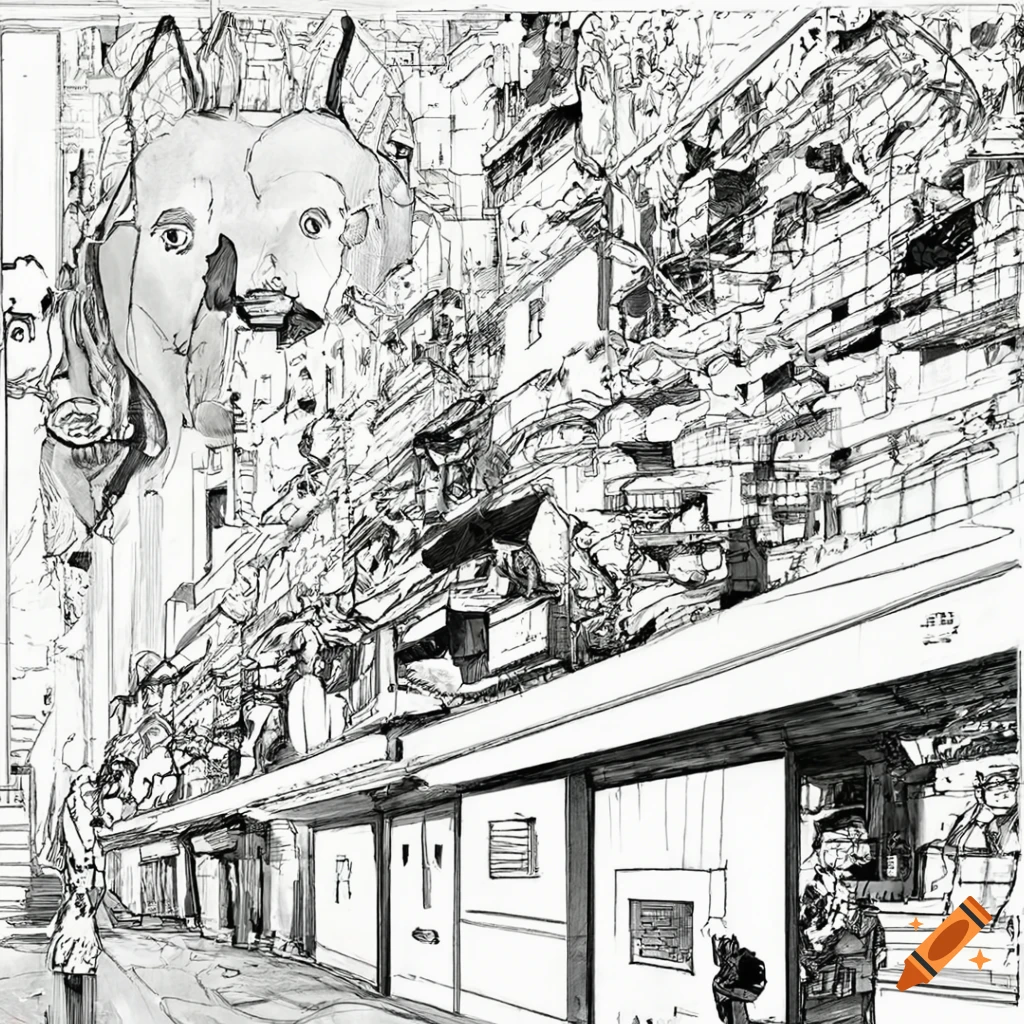 Highly detailed black and white manga panel with sharp outline on Craiyon