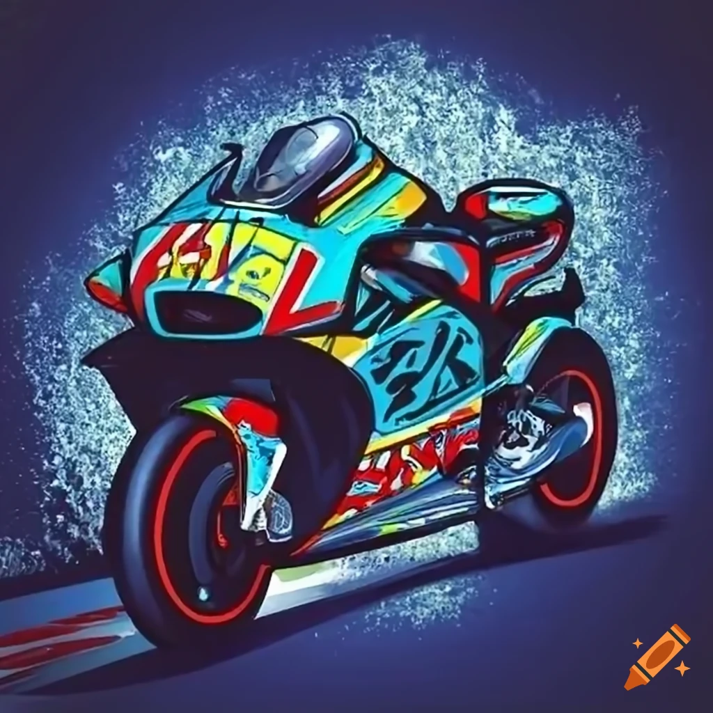 Illustration of motorcycles racing in MotoGP on Craiyon