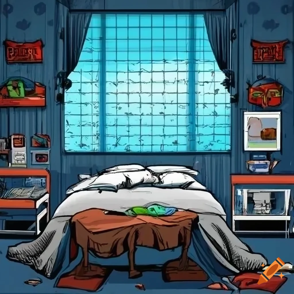 Comic-style clean bedroom room on Craiyon