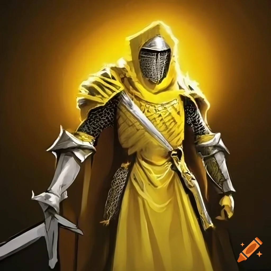 Image of a knight in yellow armor on Craiyon