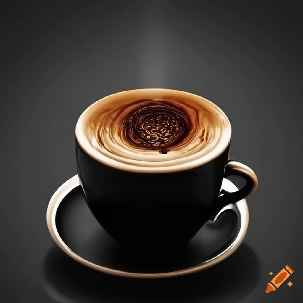 Glossy coffee cup on black background on Craiyon