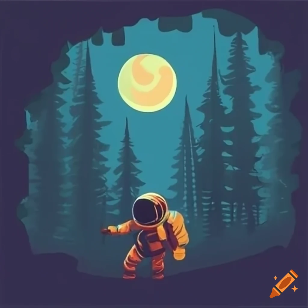 Concept art of a lost astronaut in a rainy forest at night on Craiyon