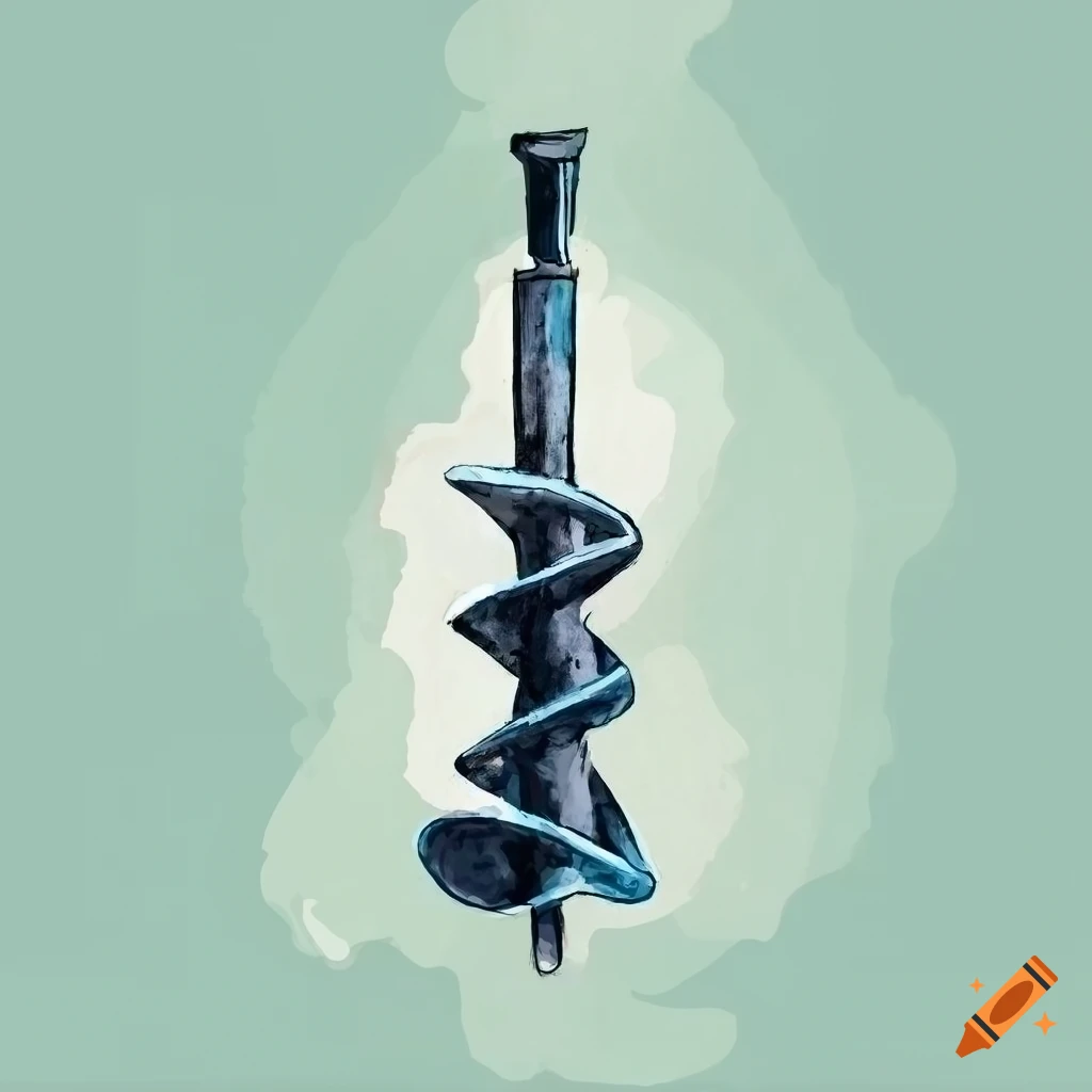 Hand-drawn watercolor illustration of a digging auger