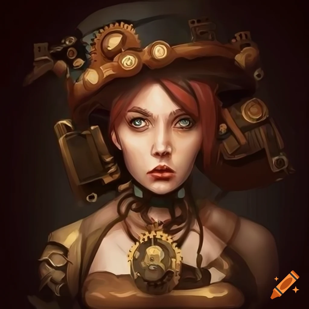 Steampunk Girl Merged With Machine Illustration On Craiyon